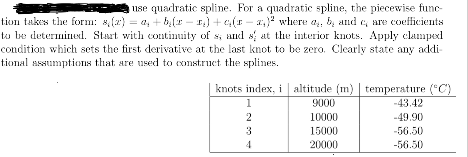 Solved use quadratic spline. For a quadratic spline, the | Chegg.com