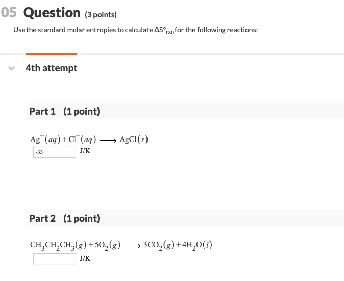 Solved 05 Question (3 points) Use the standard molar | Chegg.com