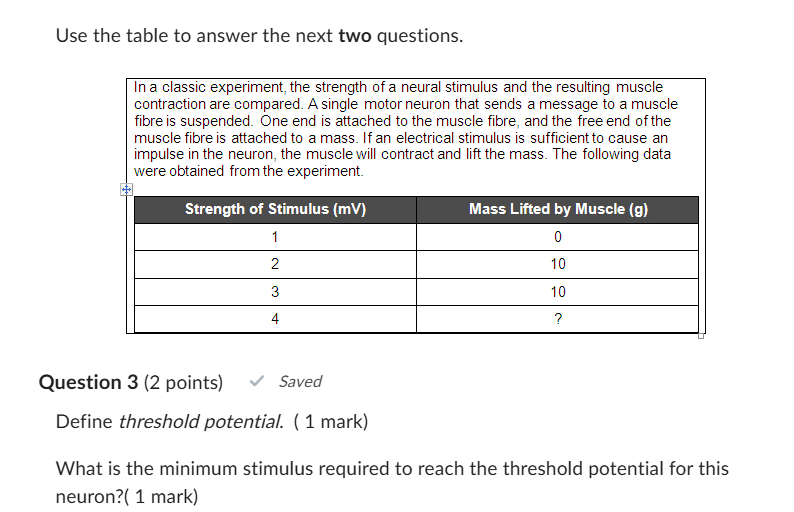 Solved Use the table to answer the next two questions.In a | Chegg.com