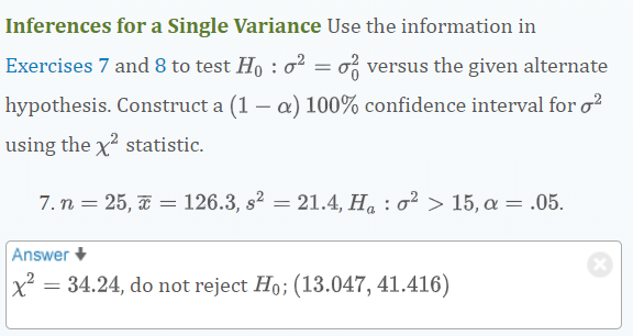 Solved Inferences for a Single Variance Use the information | Chegg.com
