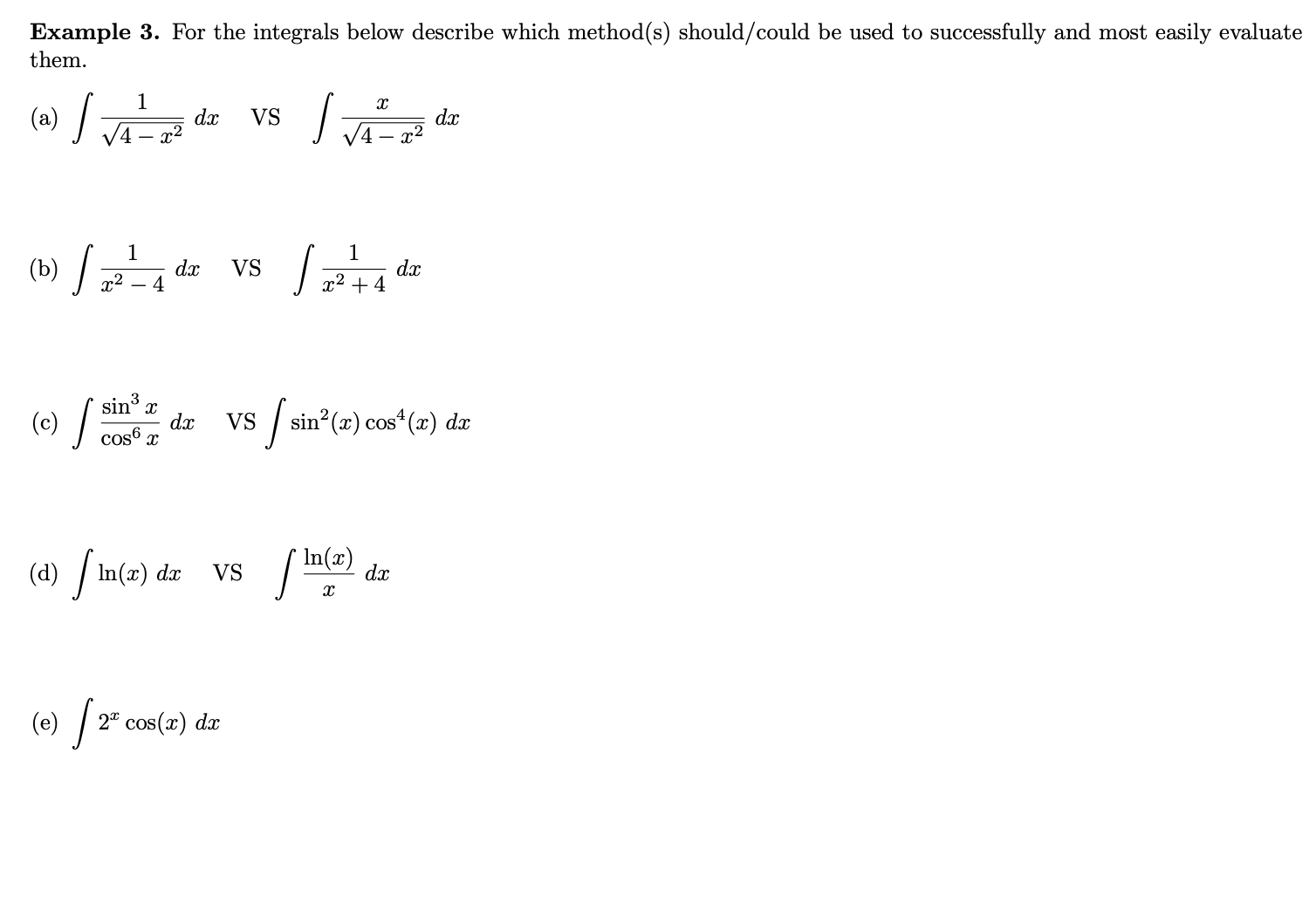 Solved Example 3. For the integrals below describe which | Chegg.com