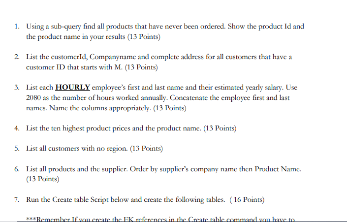 Solved Using A Sub Query Find All Products That Have Never
