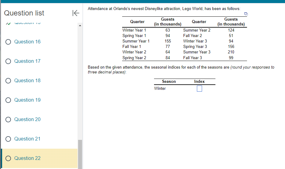 Solved estion list Question 16 Question 17 Question 18 | Chegg.com