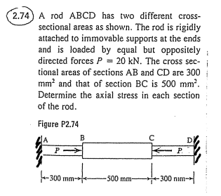 Solved 2.74) A rod ABCD has two different cross- sectional | Chegg.com