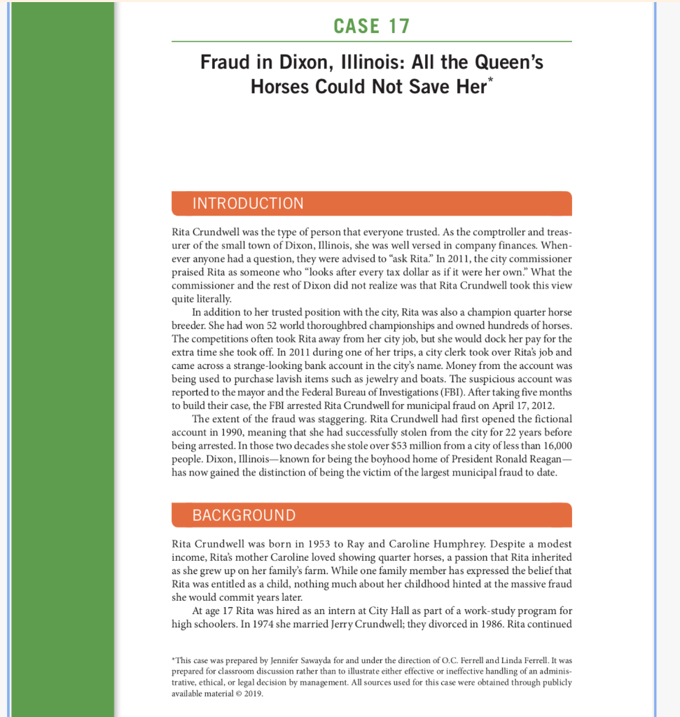 Solved CASE 17 Fraud in Dixon, Illinois: All the Queen's | Chegg.com