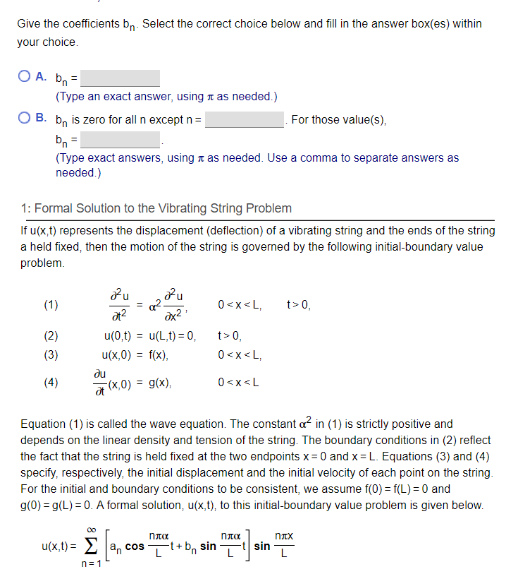 Solved 3. Find a formal solution to the vibrating string | Chegg.com