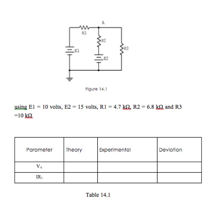 Solved R1 R2 R3 E1 Figure 14.1 using El 10 volts, E2 15 | Chegg.com