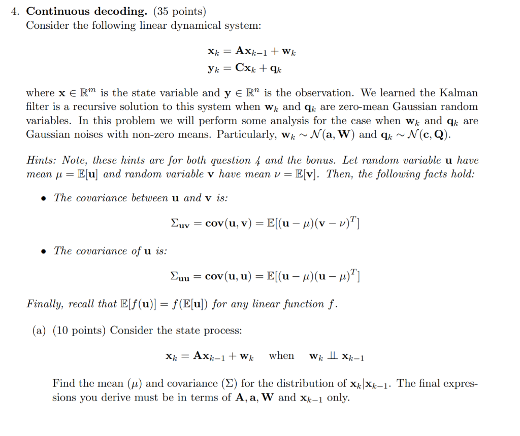 4. Continuous decoding. (35 points) Consider the | Chegg.com