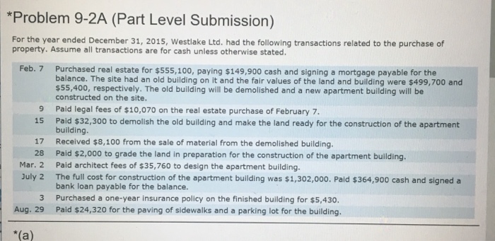 Solved *Problem 9-7A (Part Level Submission) Yukon | Chegg.com