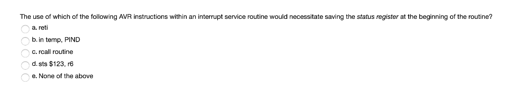 Solved The use of which of the following AVR instructions | Chegg.com