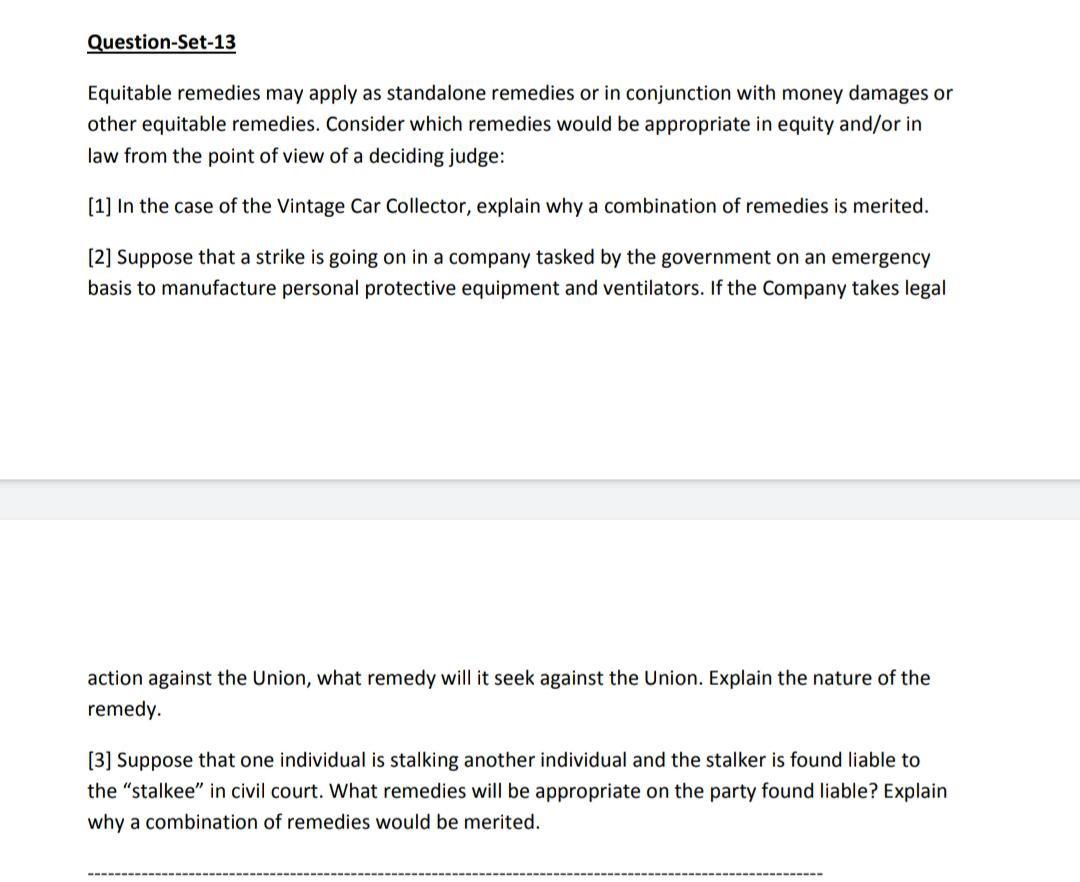 Question-Set-13 Equitable remedies may apply as | Chegg.com