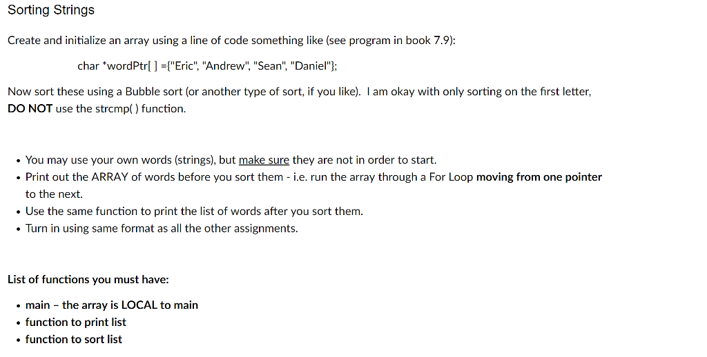 Solved Sorting Strings Create and initialize an array using | Chegg.com