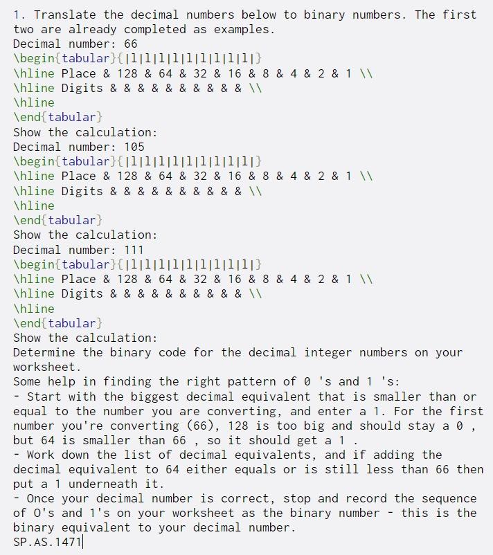 Solved 1. Translate the decimal numbers below to binary | Chegg.com