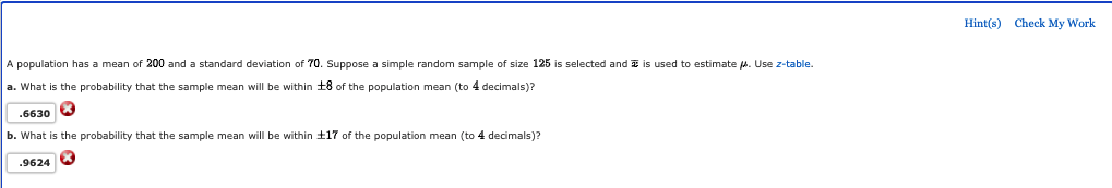Solved Hint(s) Check My Work estimate u. Use z-table A | Chegg.com