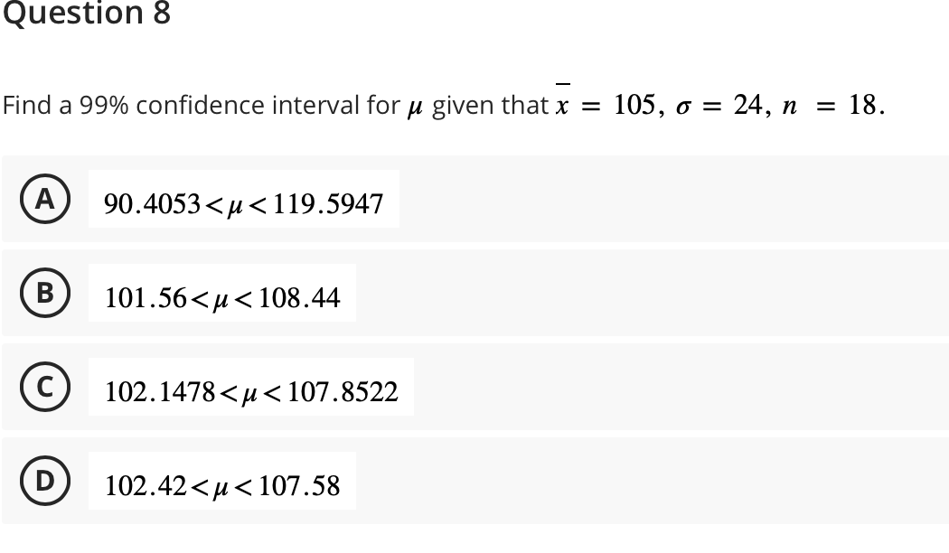 Solved Find a 94% confidence interval for μ given that | Chegg.com