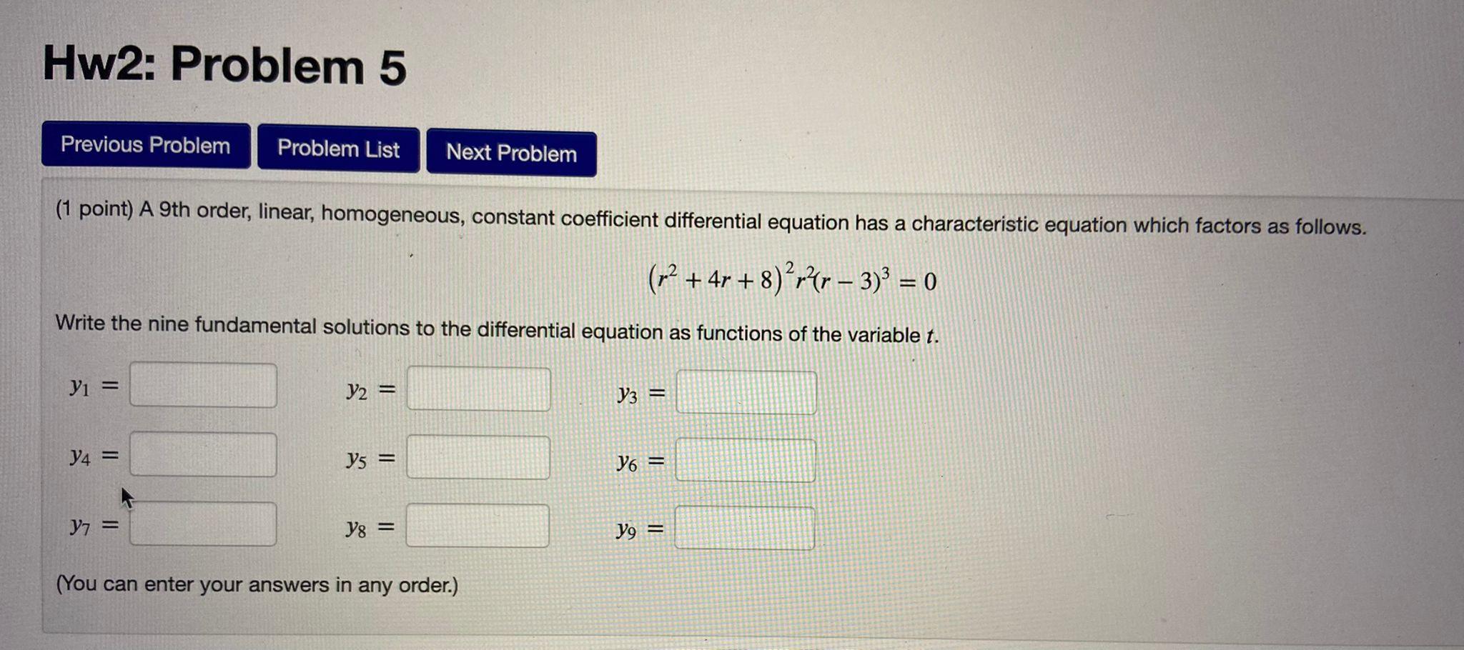 Solved 1 Point A 9th Order Linear Homogeneous Constant