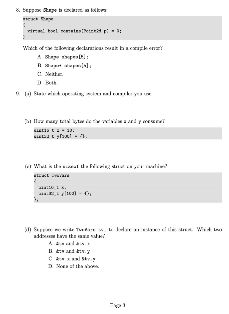 Solved 8. Suppose Shape is declared as follows: struct Shape | Chegg.com