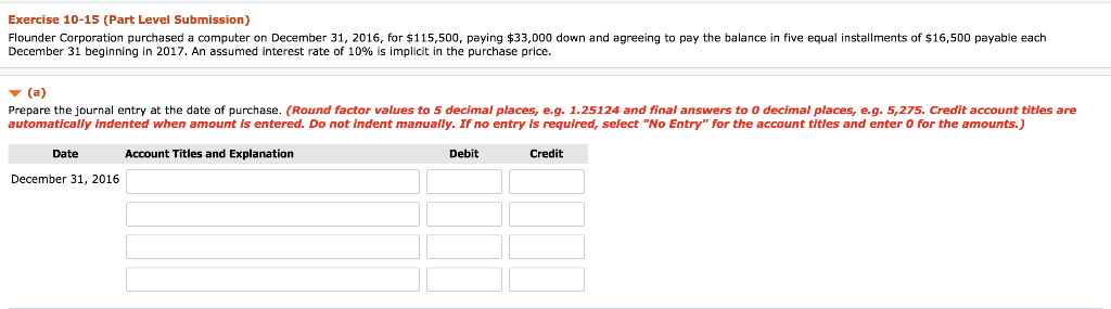 Solved Exercise 10-15 (Part Level Submission) 1, 2016, for | Chegg.com