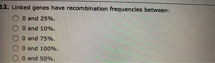 Solved 12. Linked genes have recombination frequencies | Chegg.com