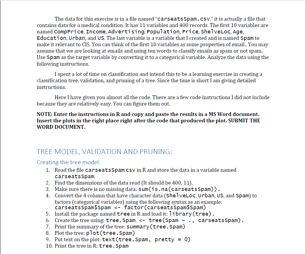 Solved The data for this exercise is in a file named | Chegg.com