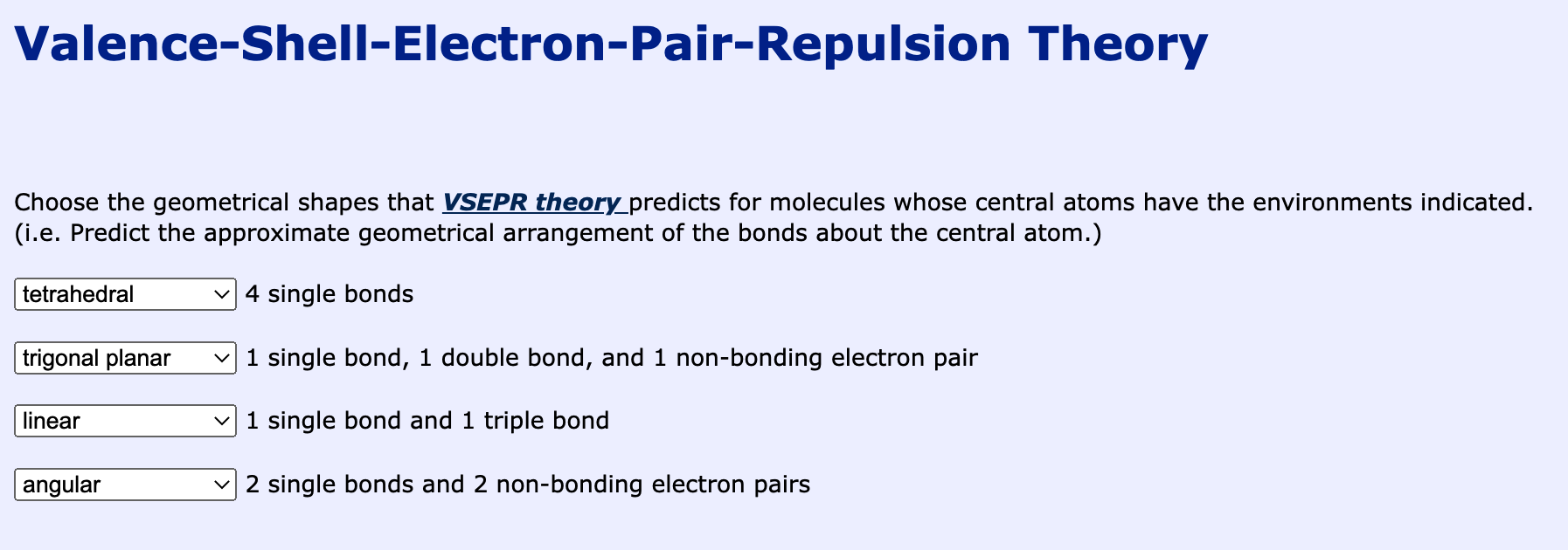 Solved Valence-Shell-Electron-Pair-Repulsion Theory Choose | Chegg.com