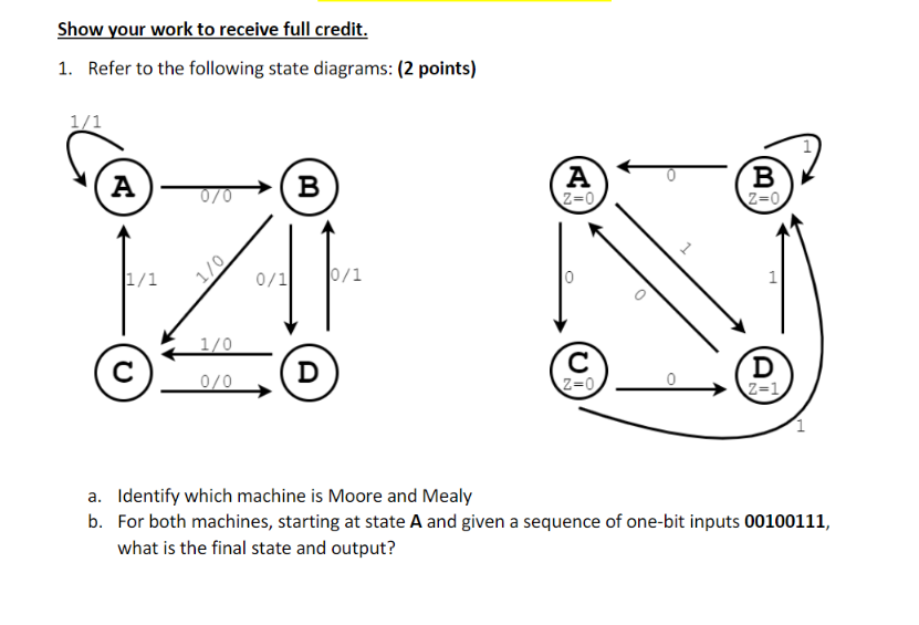 Show your work to receive full credit. 1. Refer to | Chegg.com