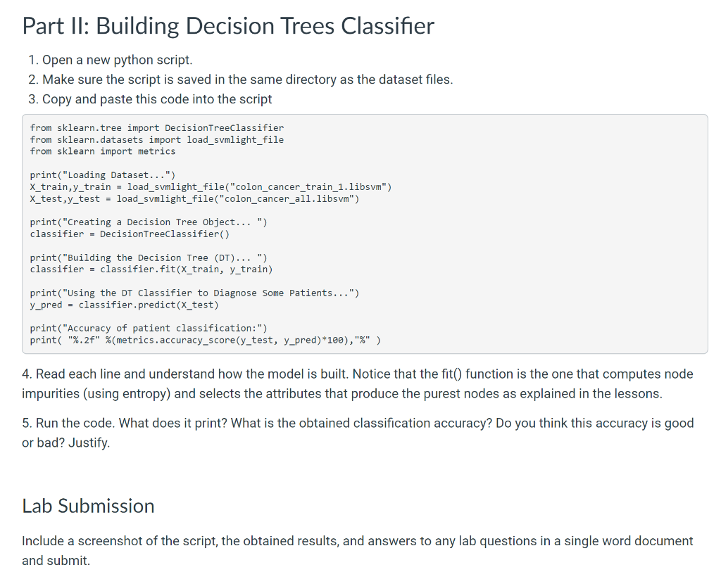 Lab 7: Training a Cancer Diagnosis Agent with DT at | Chegg.com