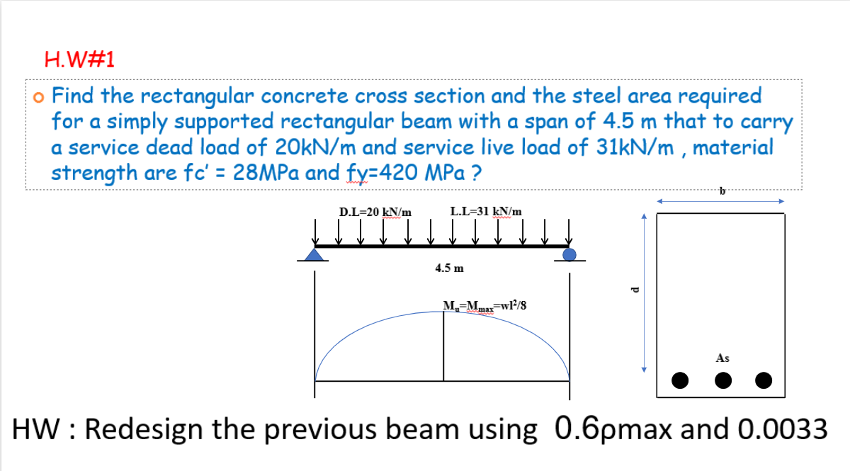 H.W#1Find the rectangular concrete cross section and | Chegg.com