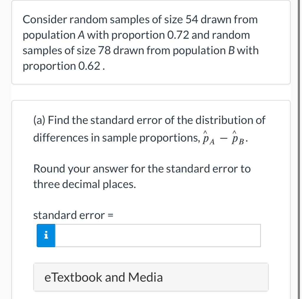 Solved Consider random samples of size 54 drawn from | Chegg.com