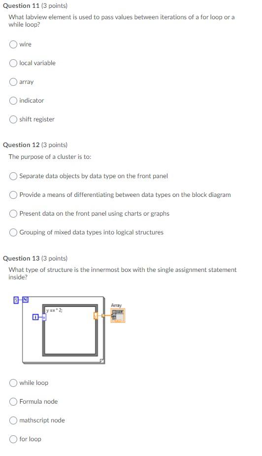 Solved Question 11 (3 points) What labview element is used | Chegg.com
