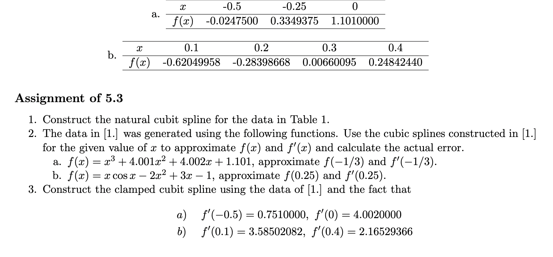 1. Construct the natural cubit spline for the data in | Chegg.com