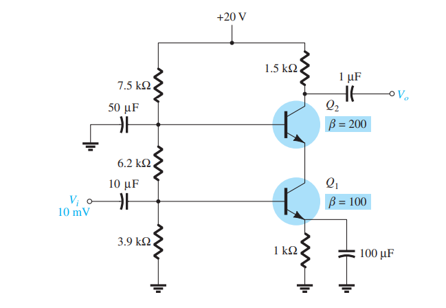 Solved Given hie = 2.4 k ohms, hfe = Beta = 100 and 200, hre | Chegg.com