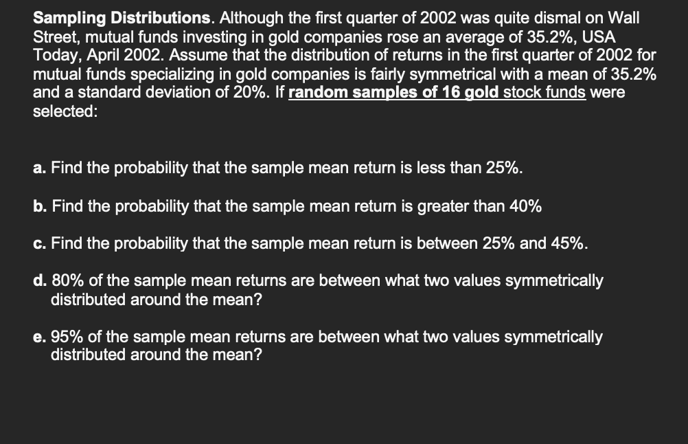 Solved Sampling Distributions. Although the first quarter of | Chegg.com