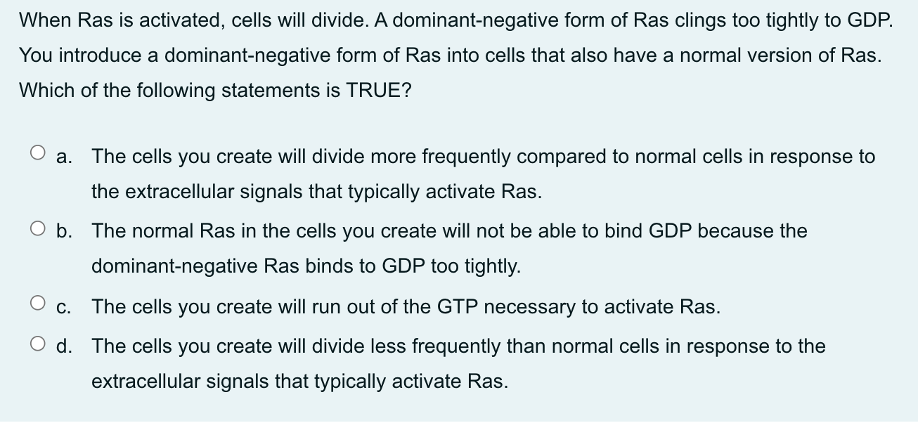 Solved When Ras is activated, cells will divide. A | Chegg.com