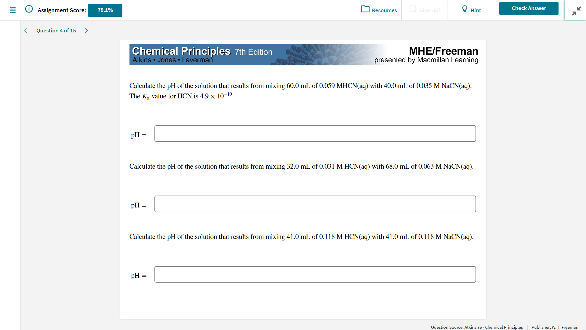 Solved Calculate the pH of the solution that results from | Chegg.com