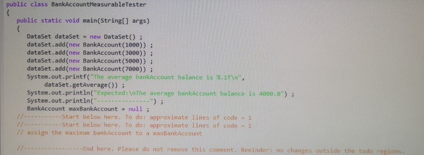Solved public class BankAccountMeasurableTester public | Chegg.com