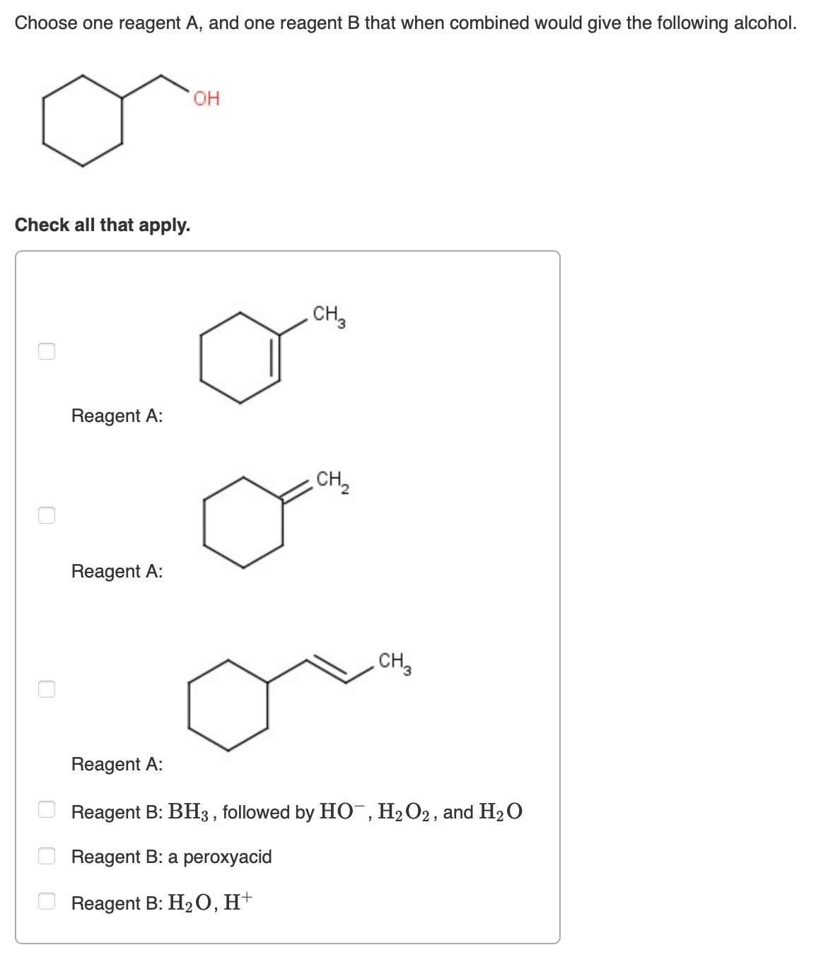 Solved Choose one reagent A, ﻿and one reagent B that when | Chegg.com