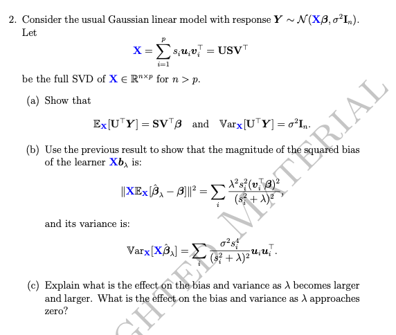 2. Consider the usual Gaussian linear model with | Chegg.com