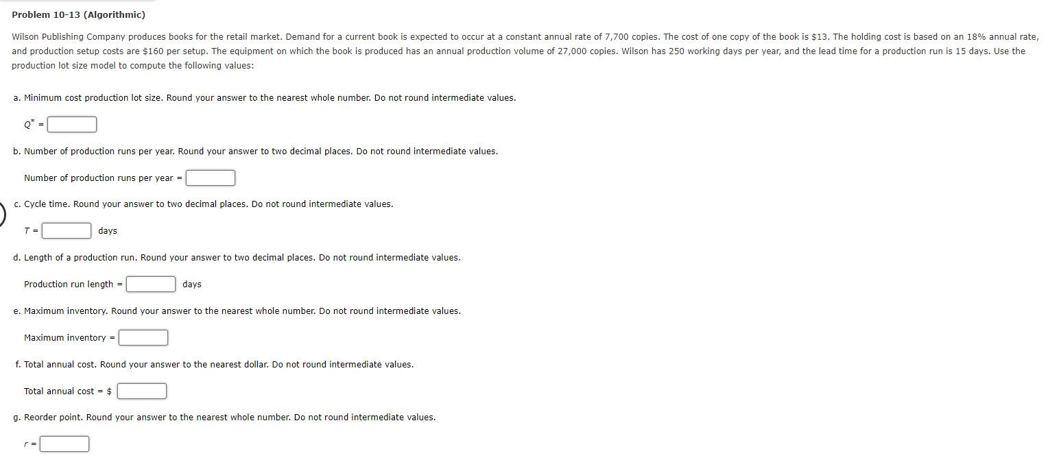 Solved Problem 10 13 Algorithmic Production Lot Size Model