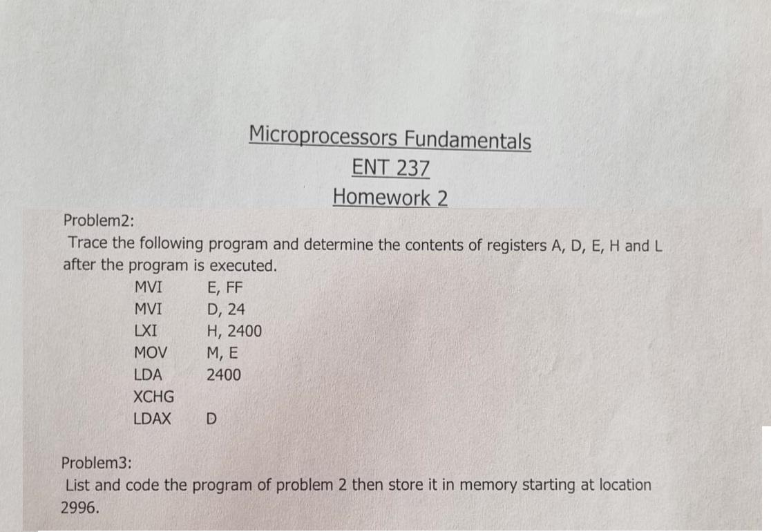 Solved Microprocessors Fundamentals ENT 237 Homework 2 | Chegg.com