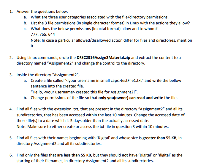 Solved 1. Answer the questions below. a. What are three user | Chegg.com