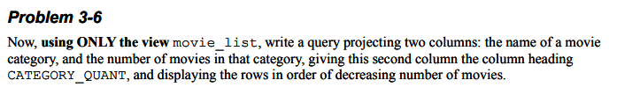 Solved Problem 3-4 Drop and create a view called movie_list | Chegg.com