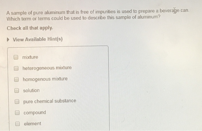 Solved A sample of pure aluminum that is free of impurities | Chegg.com