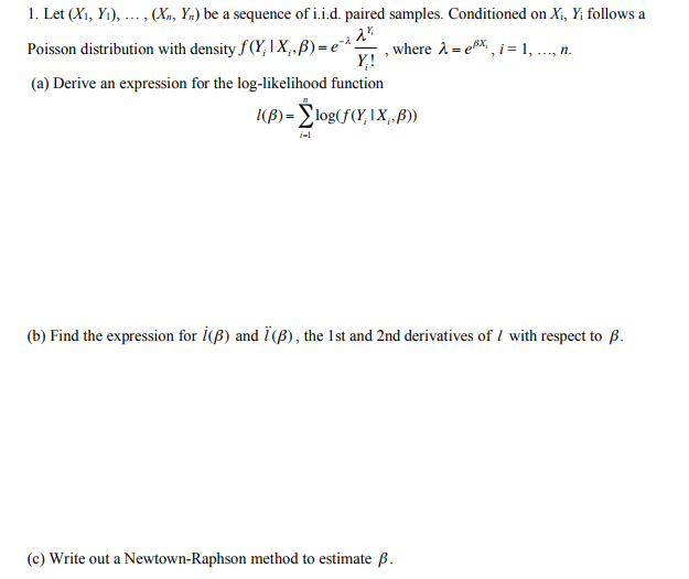 Solved 1. Let (X1, Y1), ..., (Xn, Yn) be a sequence of | Chegg.com