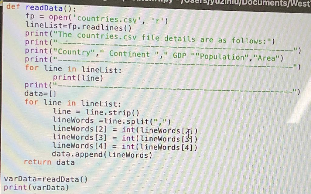 def readData(): iments/West fp = | Chegg.com