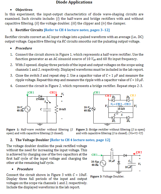 Diode Applications - Objectives In this experiment, | Chegg.com
