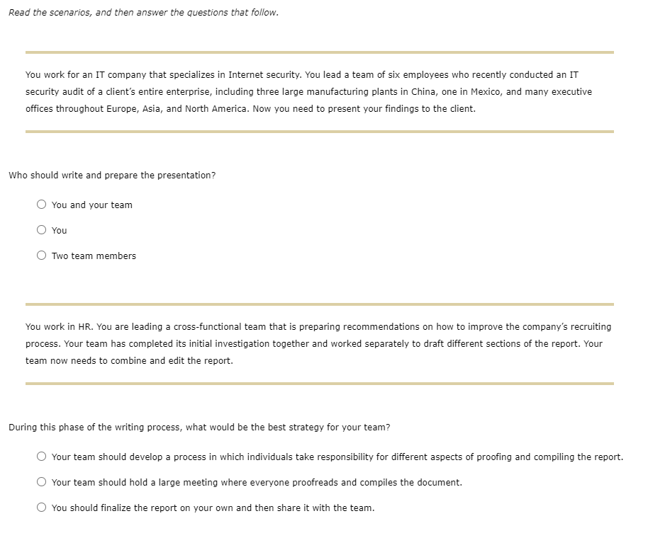 Solved Read the scenarios, and then answer the questions | Chegg.com
