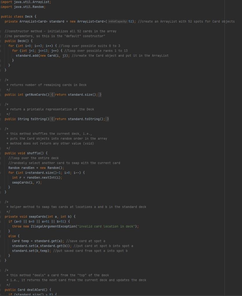 Solved Create a simplified Blackjack game using the Deck and | Chegg.com