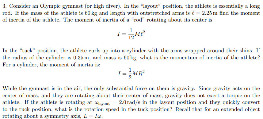 Solved 3. Consider an Olympic gymnast (or high diver). In | Chegg.com