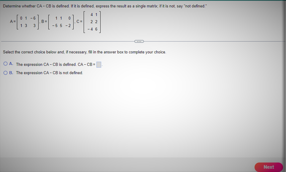 Solved Determine whether CA-CB is defined. If it is defined, | Chegg.com